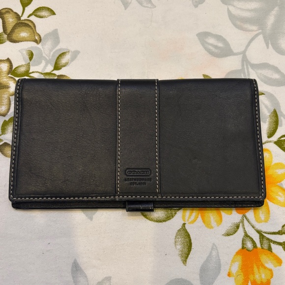Coach | Bags | Coach Black Leather Bifold Checkbook Wallet | Poshmark